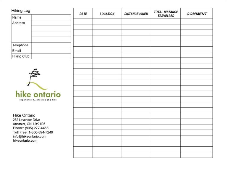 Hiking Log - Hike Ontario